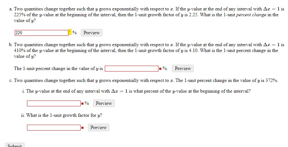 Solved a. Two quantities change together such that y grows | Chegg.com