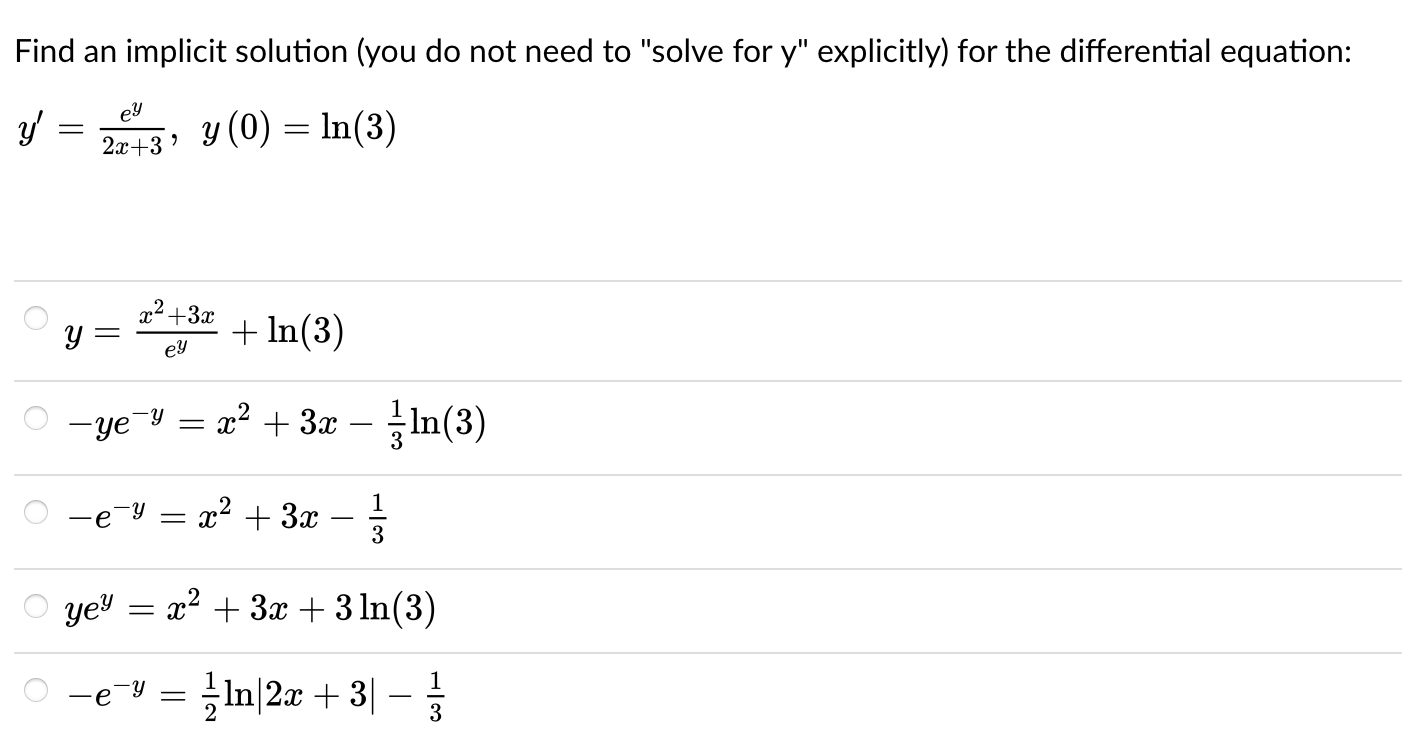 Solved Find an implicit solution (you do not need to "solve | Chegg.com