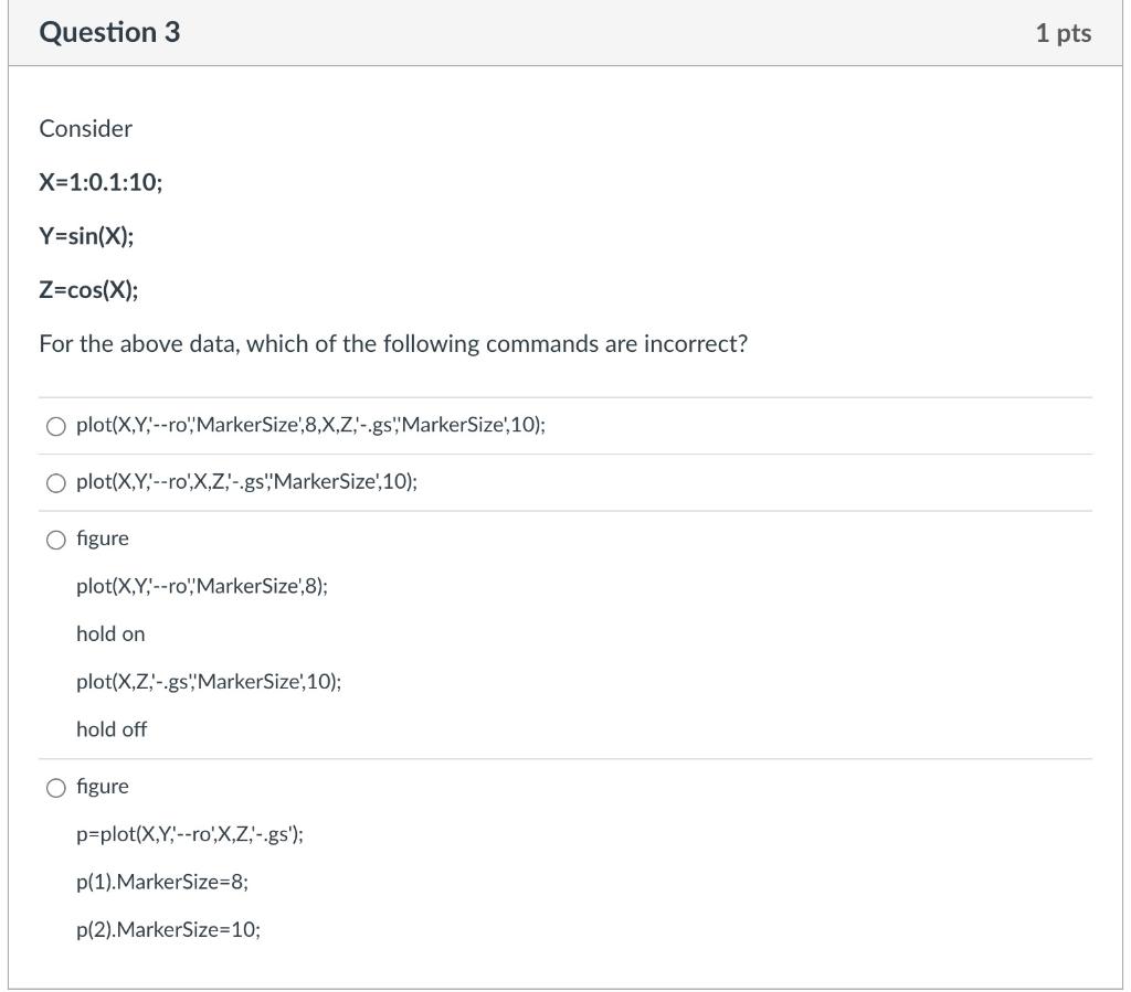Solved Consider X=1:0.1:10Y=sin(X)Z=cos(X) Which of the | Chegg.com