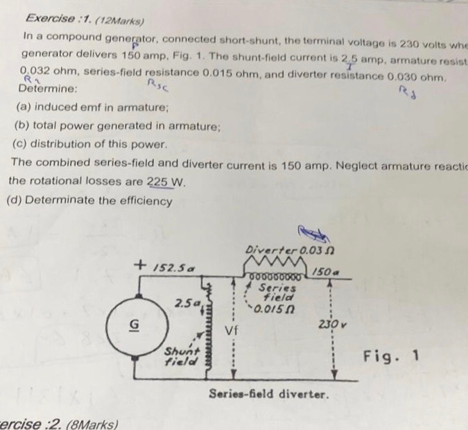 Solved Exercise :1. (12Marks) In a compound generator, | Chegg.com