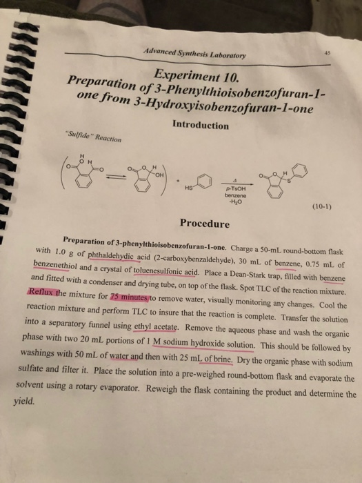 Solved 45 Advanced Synthesis Laboratory Experiment 10. | Chegg.com
