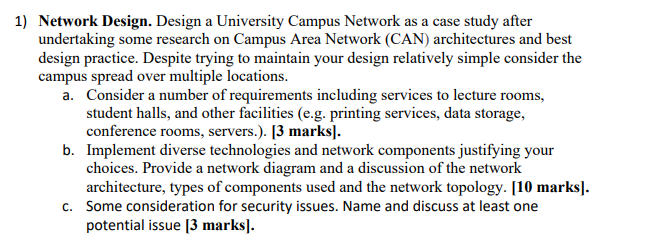 Solved 1) Network Design. Design a University Campus Network | Chegg.com