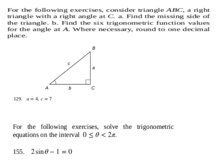 Solved For the following exercises, consider triangle ABC, a | Chegg.com