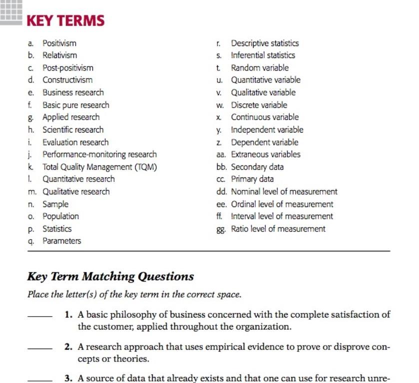 Solved KEY TERMS a. Positivism b. Relativism c. | Chegg.com