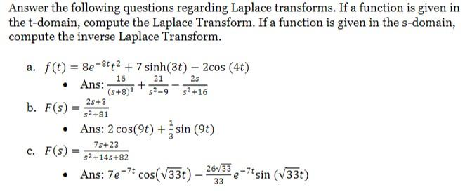 Solved Answer the following questions regarding Laplace | Chegg.com