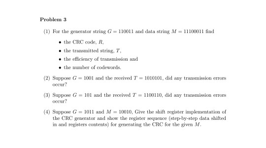 Problem 3 1 For The Generator String G 110011 And 