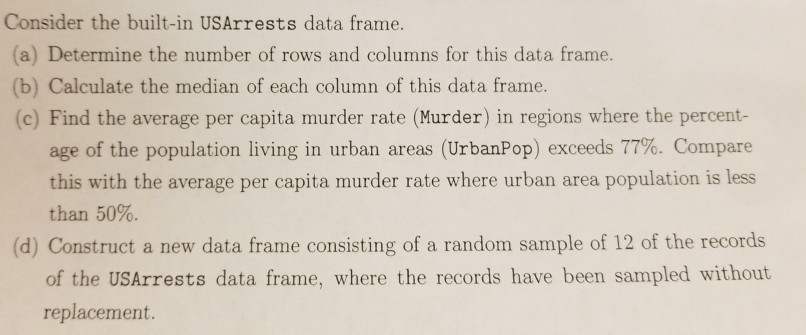 Solved Consider the built-in USArrests data frame. (a) | Chegg.com