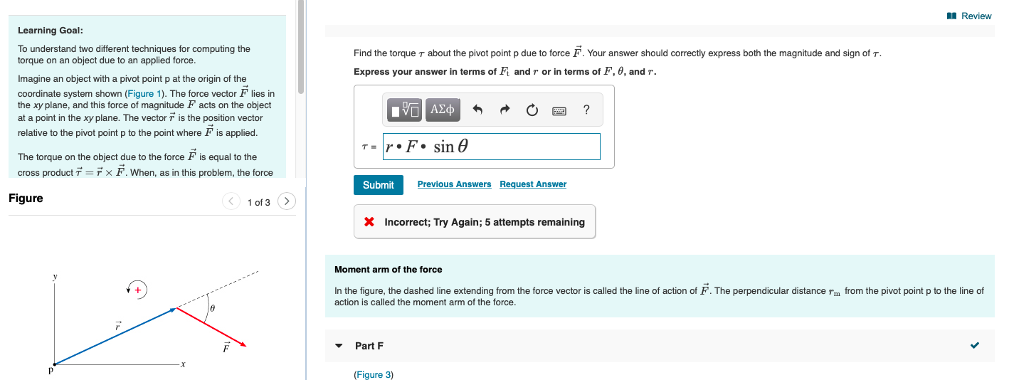 Solved A Review Find the torque t about the pivot point p | Chegg.com