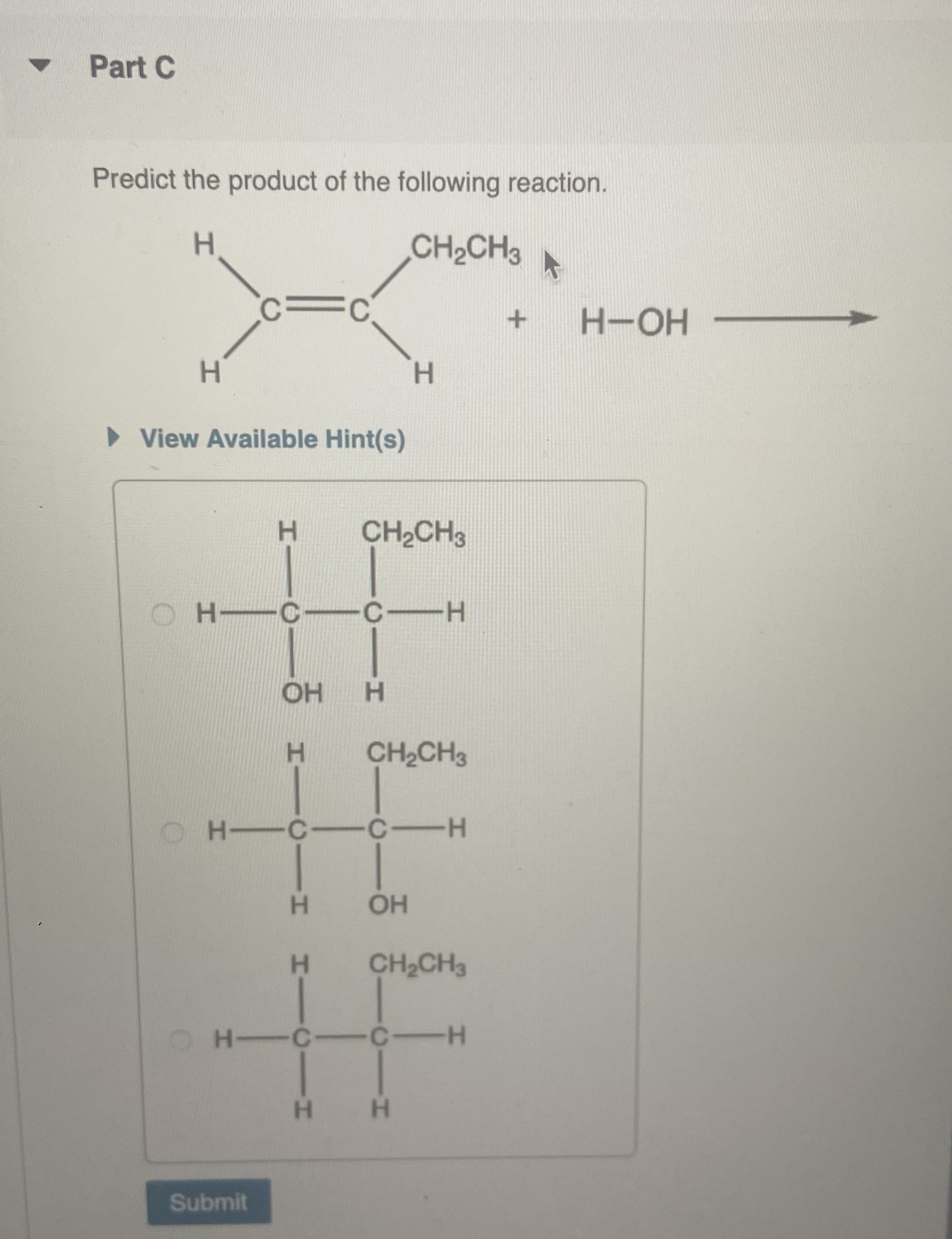 Solved Predict the product of the following reaction. +H−OH | Chegg.com