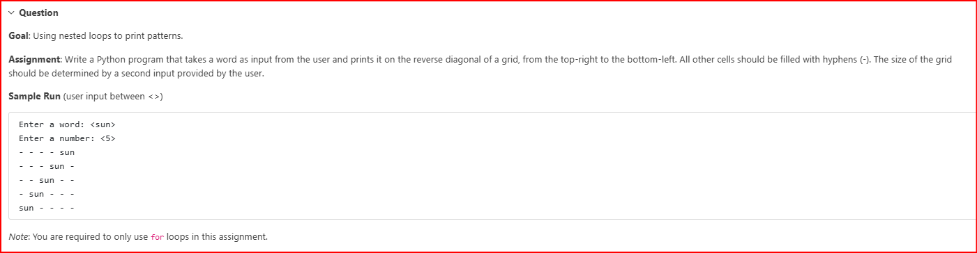 Solved QuestionGoal: Using nested loops to print | Chegg.com