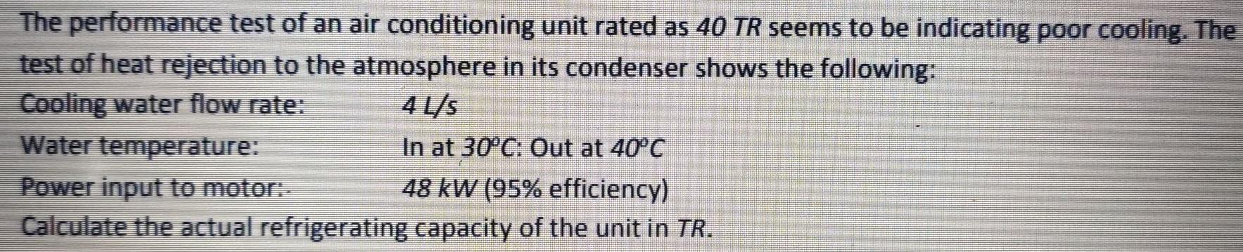 Solved The performance test of an air conditioning unit | Chegg.com