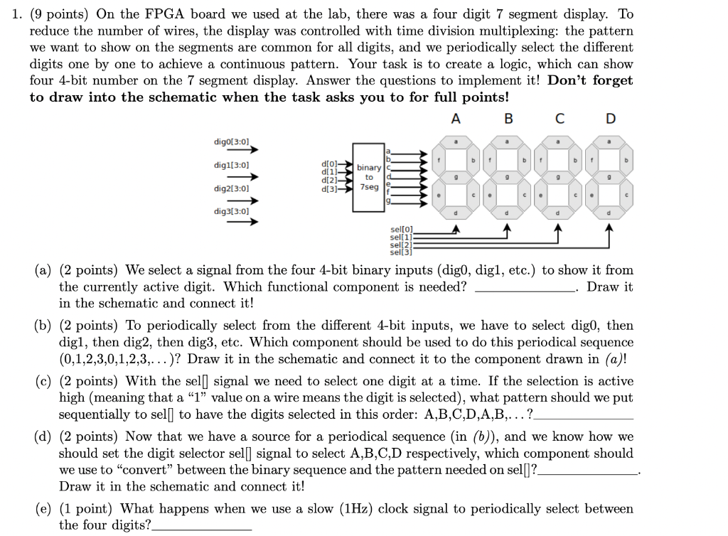 Solved 1. (9 points) On the FPGA board we used at the lab, | Chegg.com