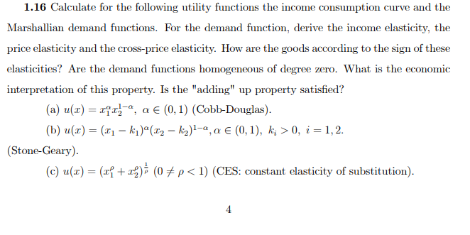 Solved 1.16 ﻿Calculate for the following utility functions | Chegg.com