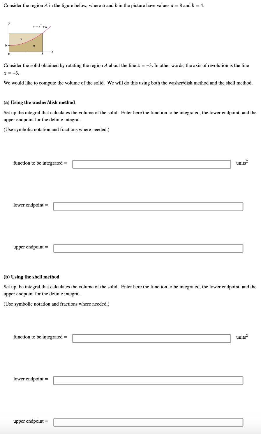 Solved Consider the region A ﻿in the figure below, where a | Chegg.com