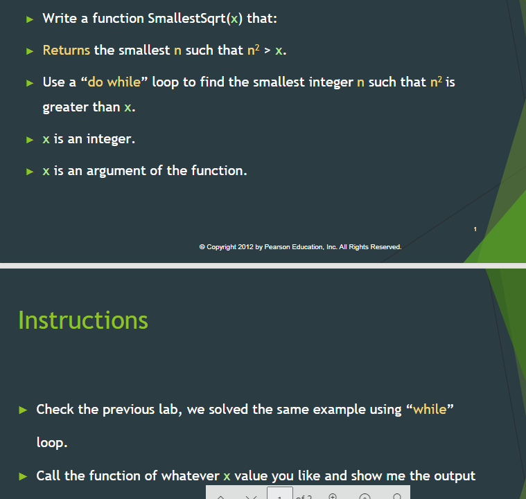 Solved Write a function SmallestSqrt(x) that: Returns the | Chegg.com