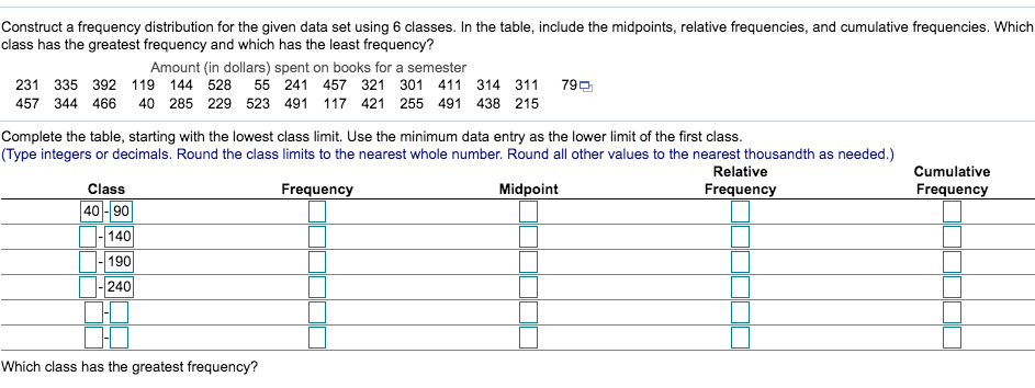 Solved Construct a frequency distribution for the given data | Chegg.com