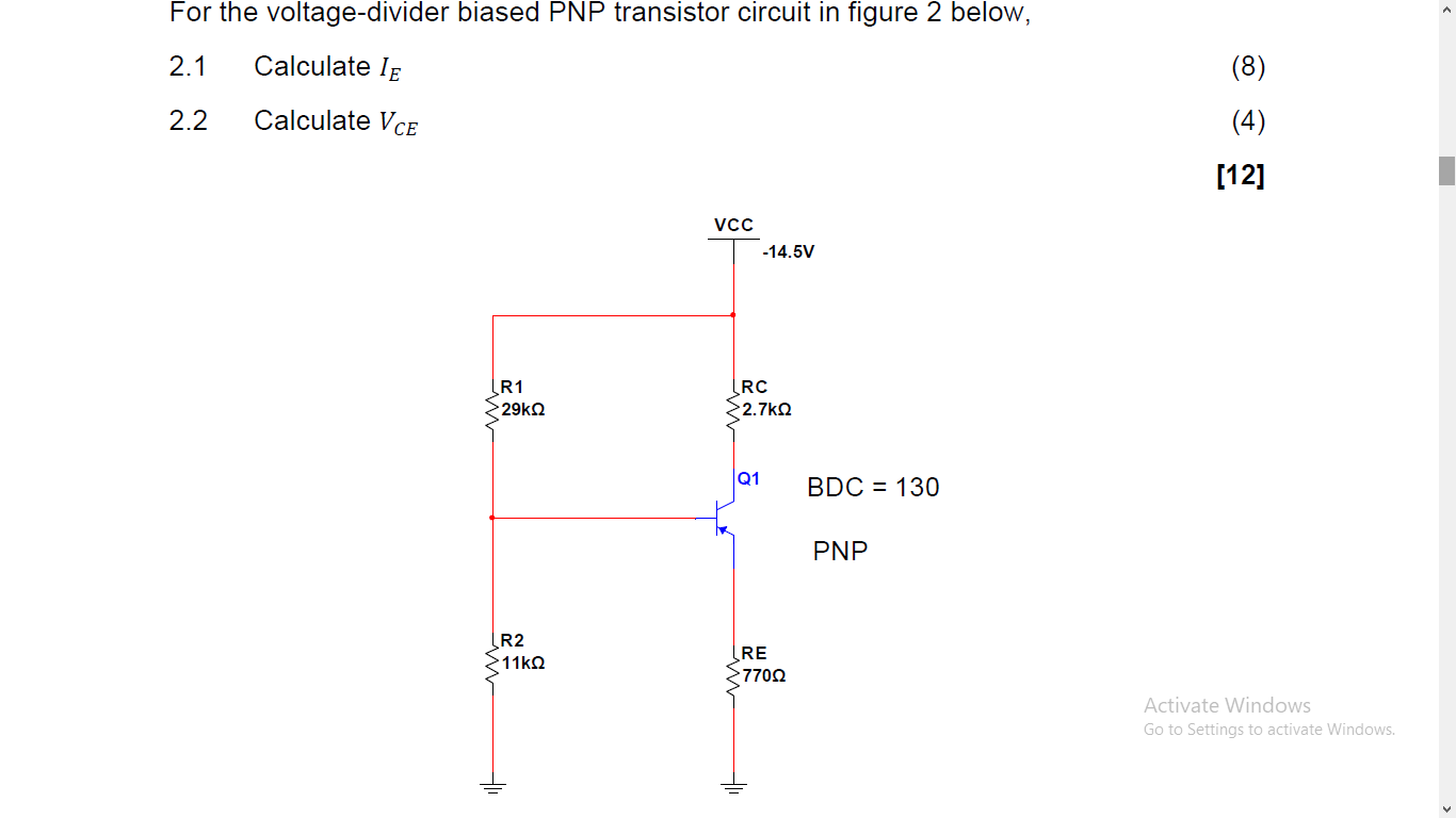 Solved For the voltage-divider biased PNP transistor circuit | Chegg.com