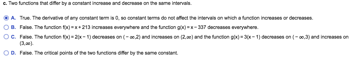 Solved c. Two functions that differ by a constant increase | Chegg.com