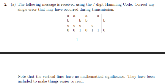 Solved 2. (a) The following message is received using the | Chegg.com