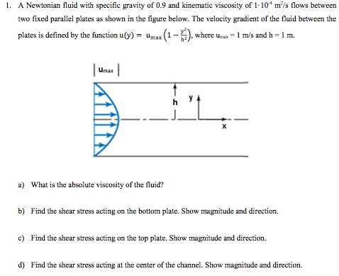 Solved 1. A Newtonian fluid with specific gravity of 0.9 and | Chegg.com
