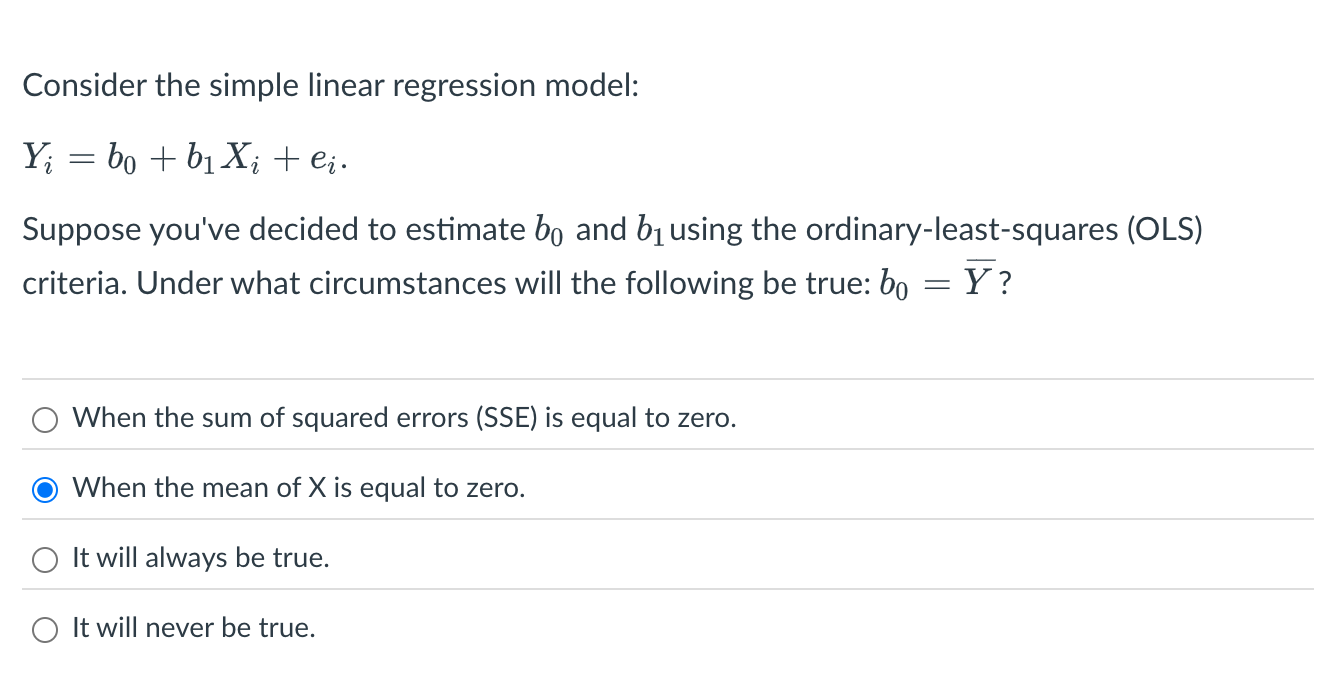 Solved Consider the simple linear regression | Chegg.com