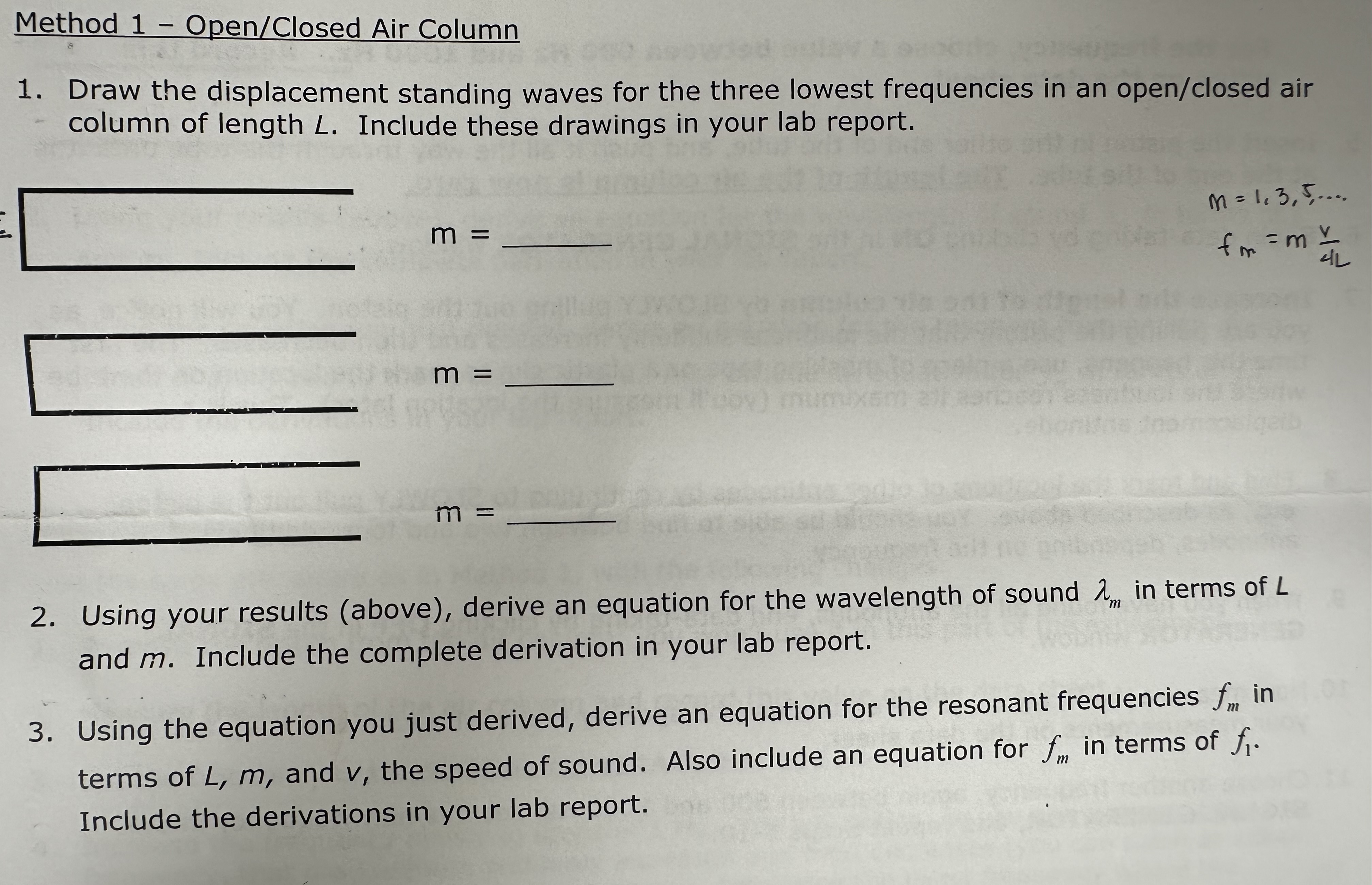 Solved 1. Draw the displacement standing waves for the three | Chegg.com