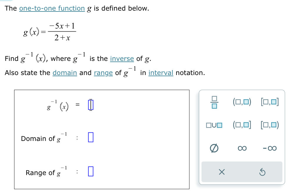 Solved The one-to-one function g is defined below. | Chegg.com