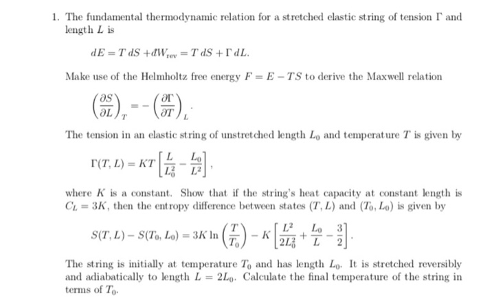 Solved 1. The fundamental thermodynamic relation for a | Chegg.com