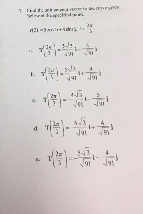 Solved Find the unit tangent vector to the curve given below | Chegg.com