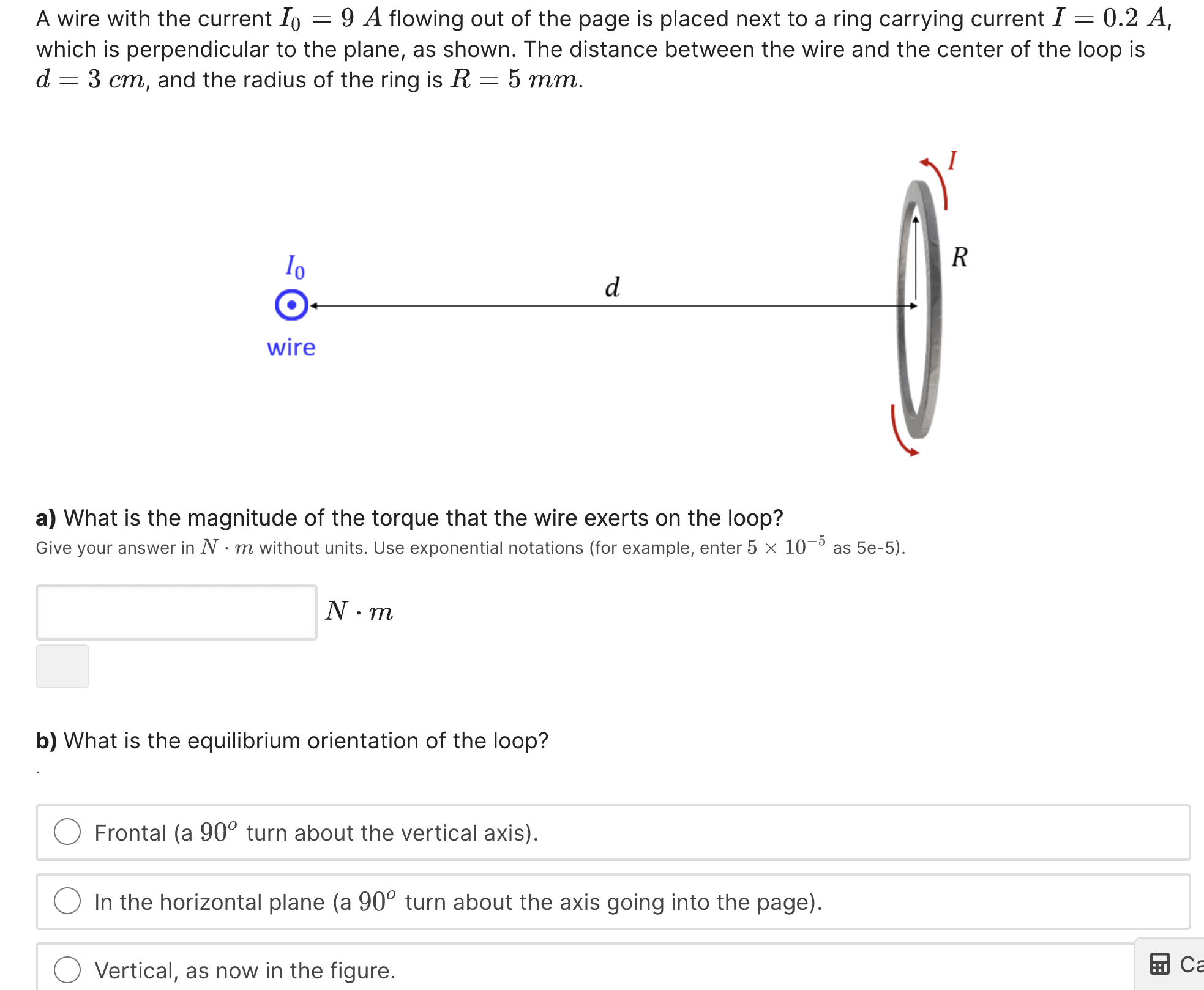 Solved A wire with the current I0=9A flowing out of the page | Chegg.com