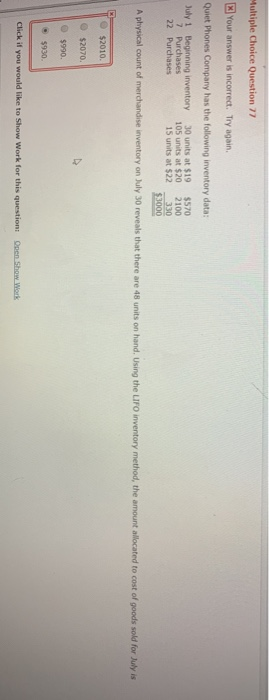 Solved Multiple Choice Question 77 X Your answer is | Chegg.com