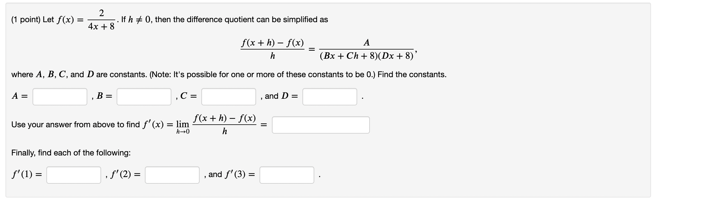Solved (1 point) Let f(x)=4x+82. If h =0, then the | Chegg.com