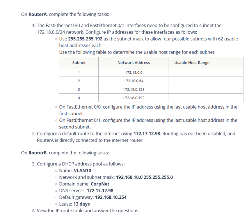 On RouterA, complete the following tasks: 1. The | Chegg.com On RouterA, complete the following tasks: 1. The | Chegg.com