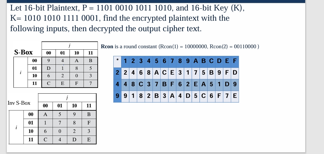 Solved Let 16-bit Plaintext, P = 110100101011 1010, ﻿and | Chegg.com