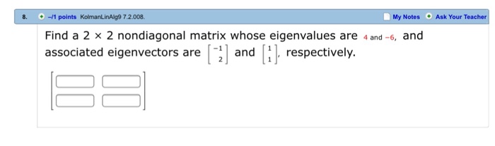Solved Find a 2 times 2 nondiagonal matrix whose eigenvalues | Chegg.com