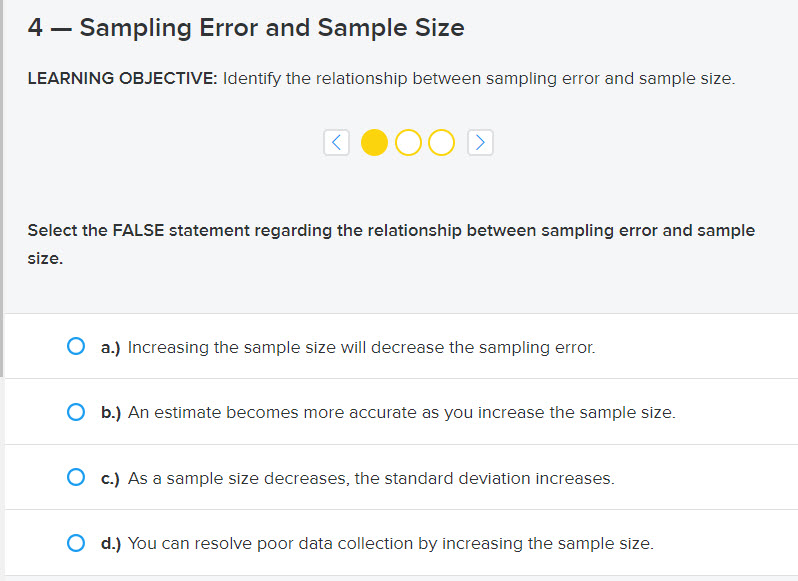 Solved 4 – Sampling Error and Sample Size LEARNING | Chegg.com