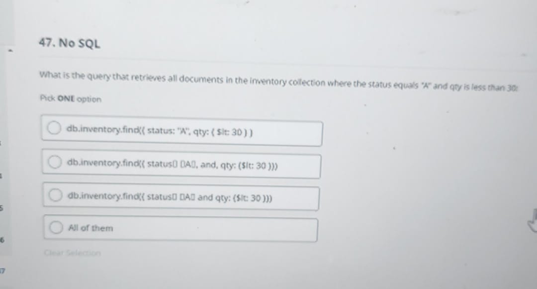Solved No SQLWhat is the query that retrieves all documents | Chegg.com