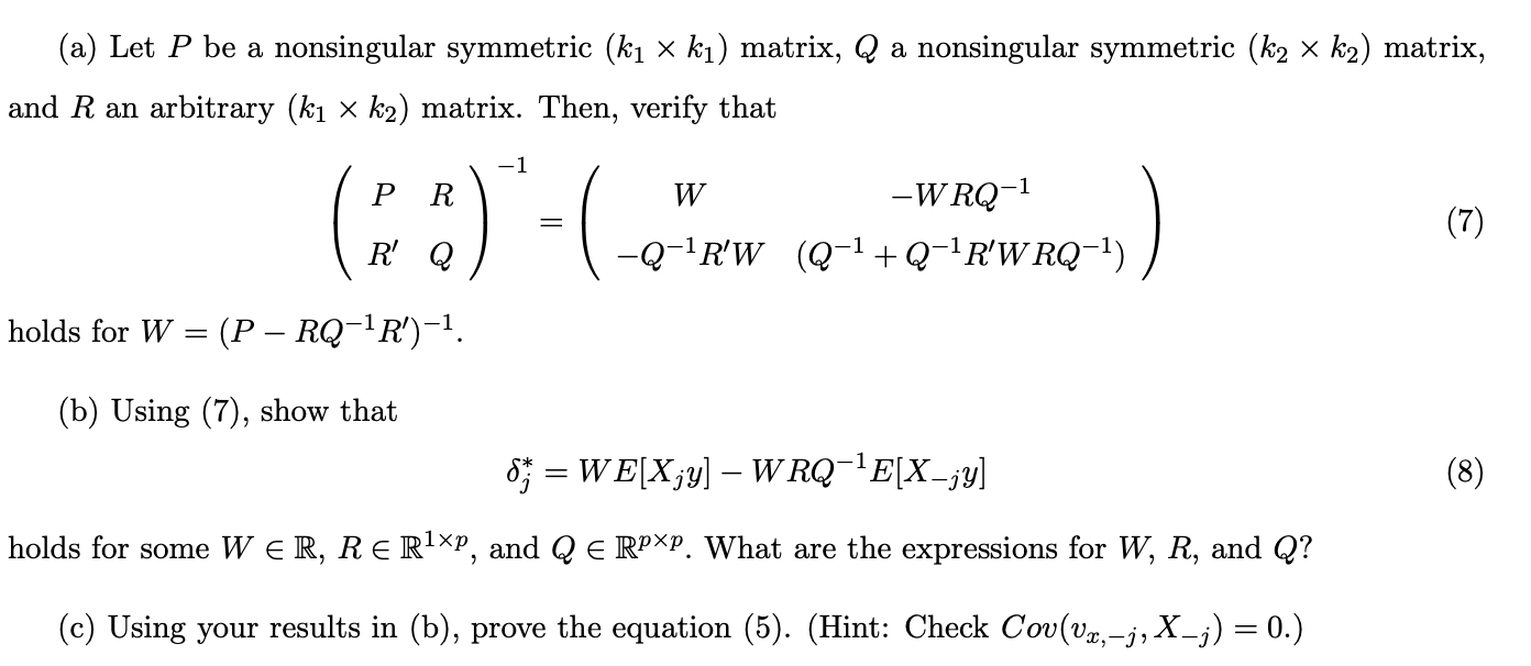 Solved In this problem set, we denote (y,X′)′∈Rk+1 a random | Chegg.com