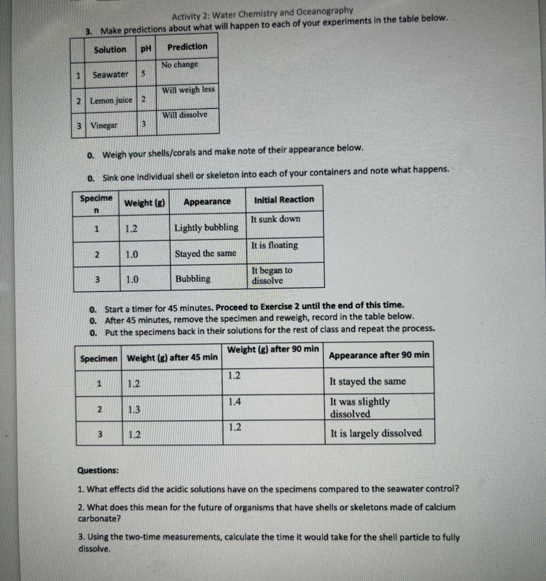 Activity 2: Water Chemistry and Oceanography Make | Chegg.com