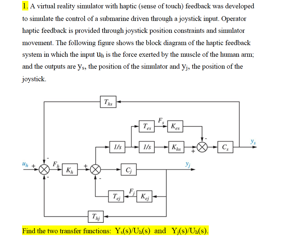 Solved 1. A virtual reality simulator with haptic (sense of | Chegg.com