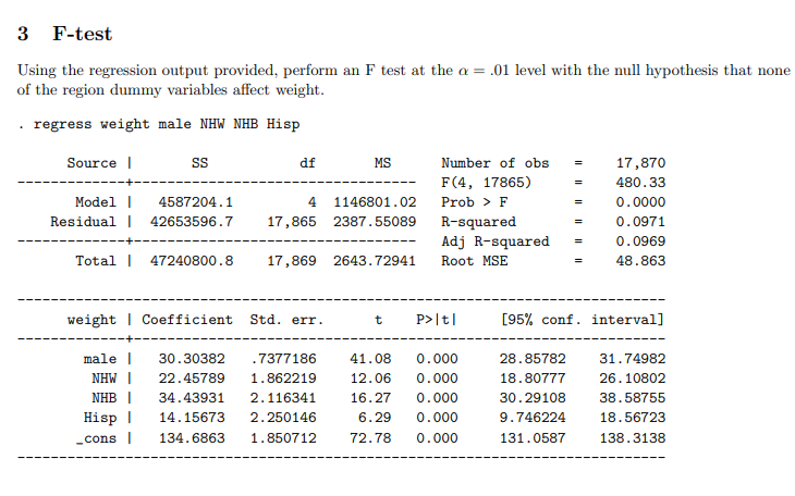 Solved 3 F-test Using the regression output provided, | Chegg.com