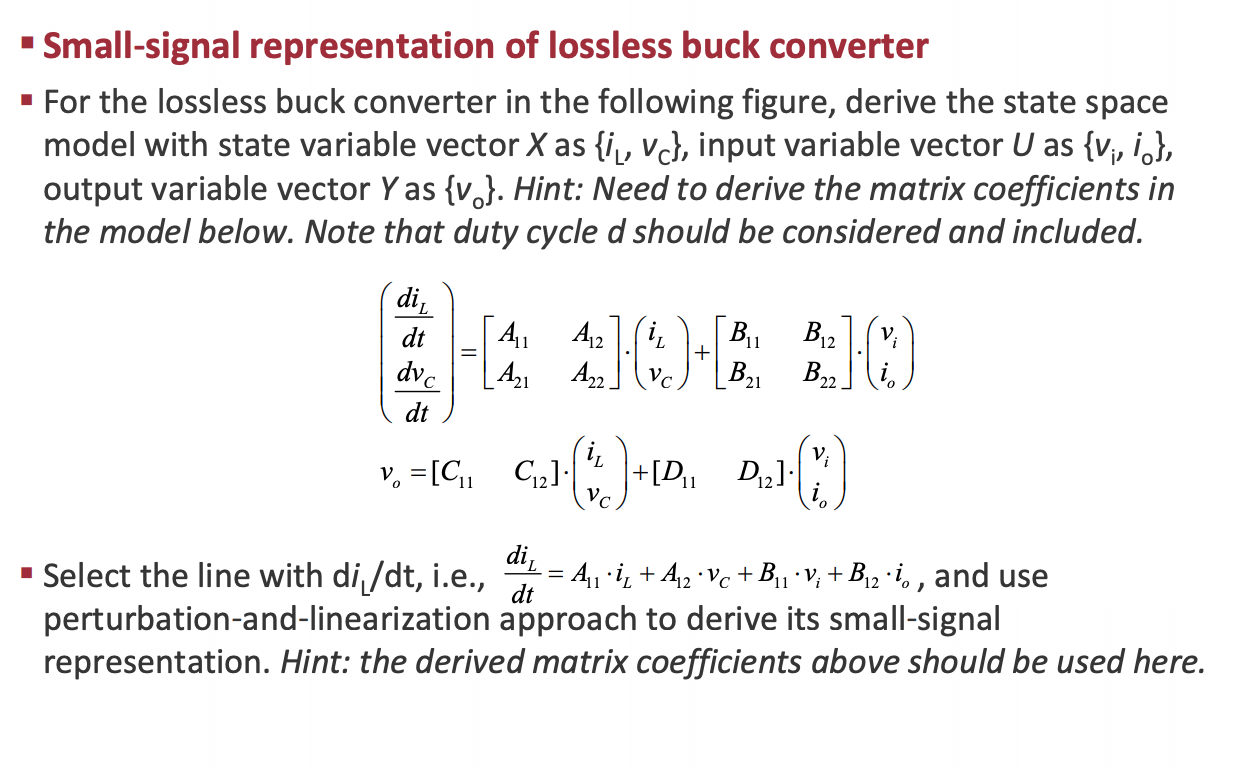 Solved -Small-signal representation of lossless buck | Chegg.com