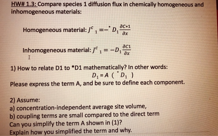 Hw# 13: Compare species l diffusion flux in | Chegg.com