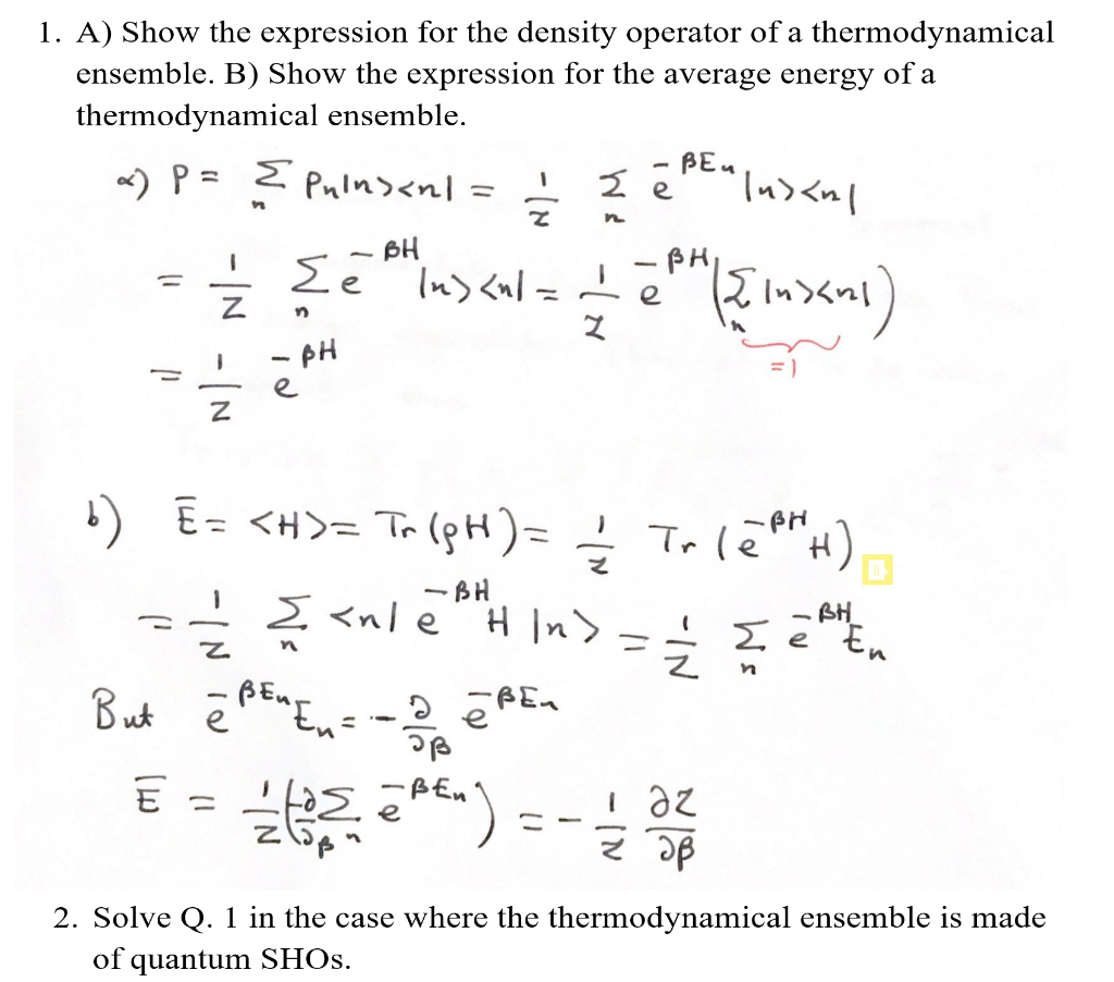 Solved A) Show the expression for the density operator of a | Chegg.com