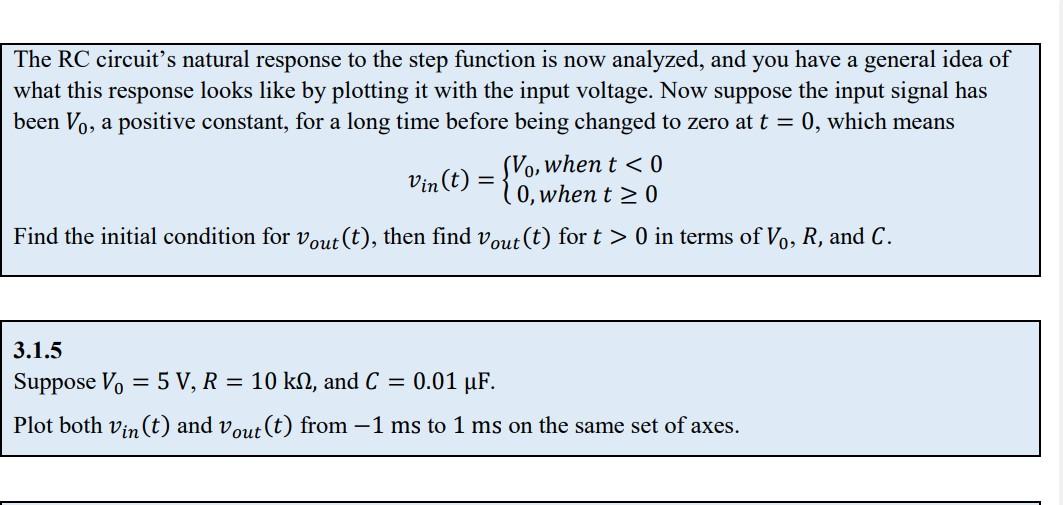 Solved The RC circuit's natural response to the step | Chegg.com