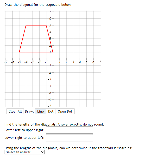 Solved Draw the diagonal for the trapezoid below. Draw: Find | Chegg.com