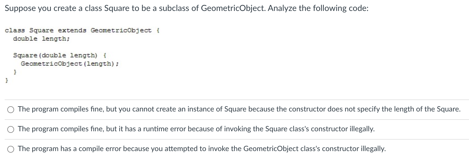 Solved Suppose you create a class Square to be a subclass of | Chegg.com