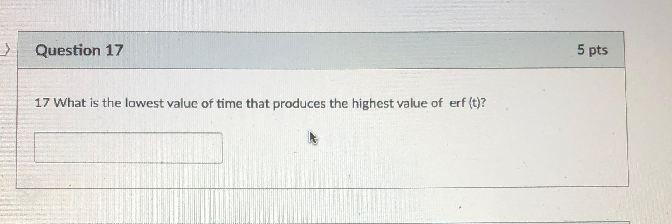 Solved Question 17 5 pts 17 What is the lowest value of time | Chegg.com