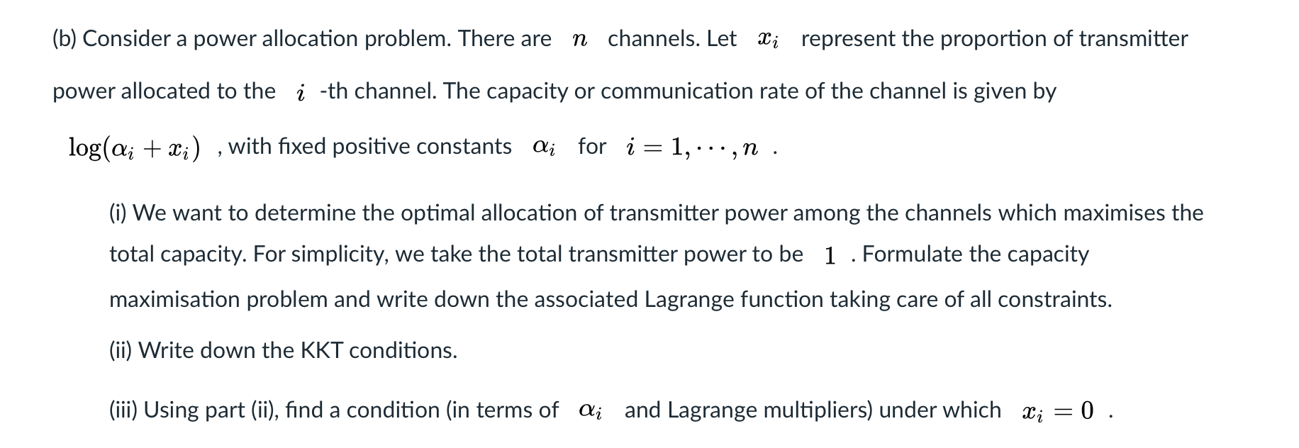 Solved (b) Consider a power allocation problem. There are n | Chegg.com
