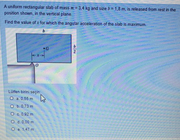 Solved A uniform rectangular slab of mass = 3.4 kg and size | Chegg.com